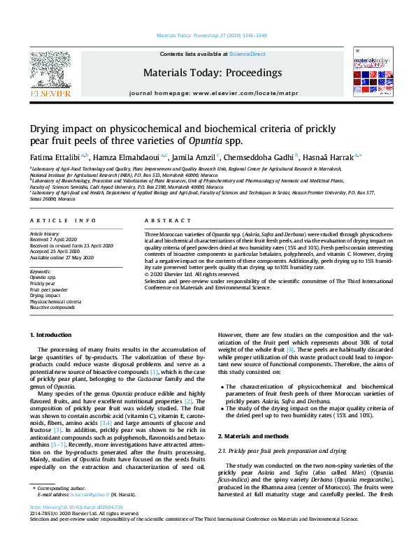 (PDF) Drying impact on physicochemical and biochemical criteria of prickly pear fruit peels of ...