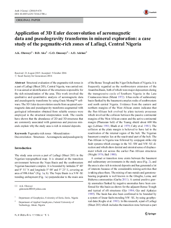 (PDF) Application of 3D Euler deconvolution of aeromagnetic data and pseudogravity transforms in ...