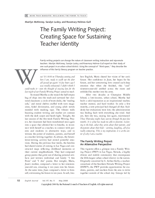 (PDF) The Family Writing Project: Creating Space for Sustaining Teacher ...