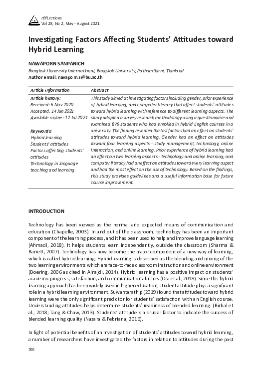 (PDF) Investigating Factors Affecting Students’ Attitudes toward Hybrid Learning