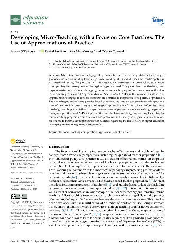 (PDF) Developing Micro-Teaching with a Focus on Core Practices: The Use of Approximations of ...