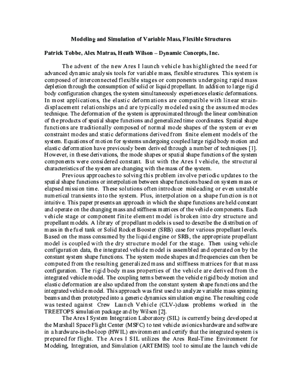 (PDF) Modeling and Simulation of Variable Mass, Flexible Structures