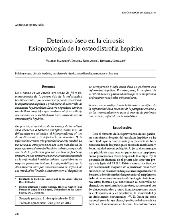 (PDF) Deterioro óseo en la cirrosis: fisiopatología de la ...
