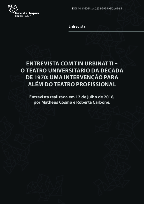 (PDF) Entrevista com Tin Urbinatti - O teatro universitário da década ...