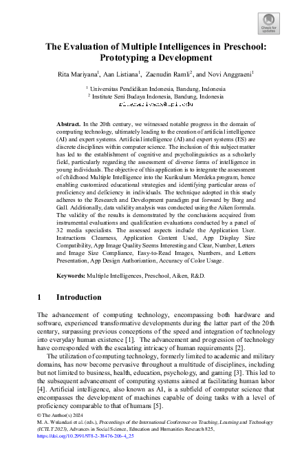 (PDF) The Evaluation of Multiple Intelligences in Preschool: Prototyping a Development