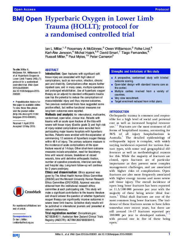 (PDF) Hyperbaric Oxygen in Lower Limb Trauma (HOLLT); protocol for a ...