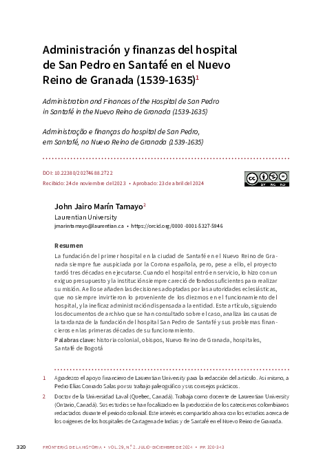 (PDF) Administración y finanzas del hospital de San Pedro en Santafé en ...