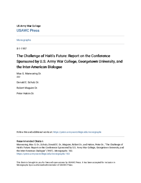 (PDF) The Challenge of Haiti's Future: Report on the Conference ...