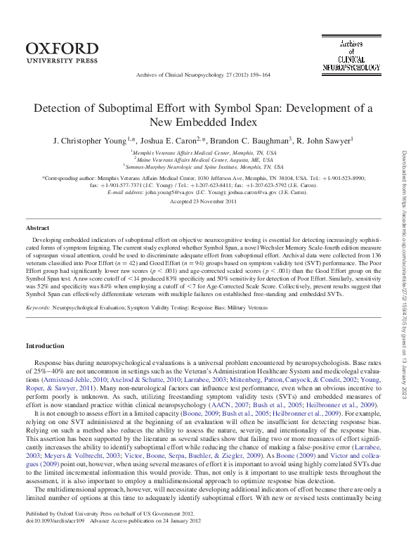 (PDF) Detection of Suboptimal Effort with Symbol Span: Development of a ...