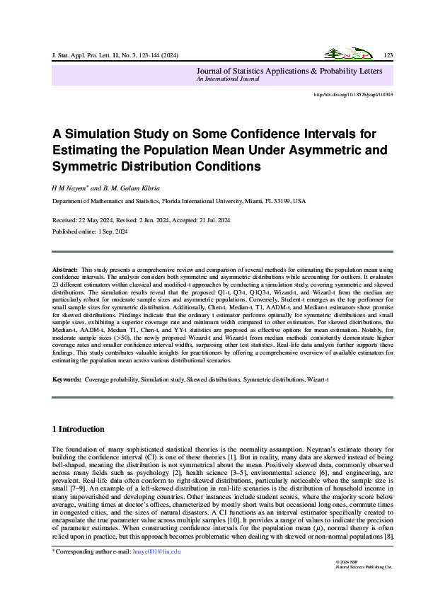 (PDF) A Simulation Study on Some Confidence Intervals for Estimating ...
