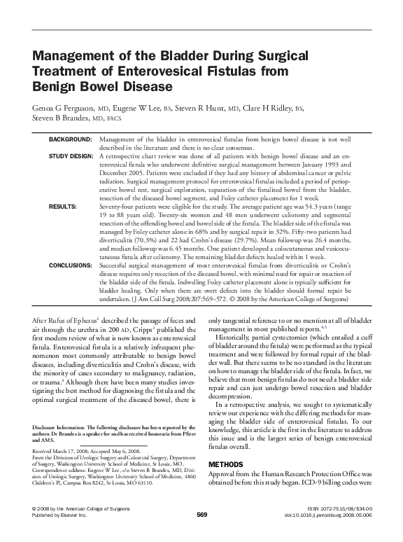 (PDF) Management of the Bladder During Surgical Treatment of ...