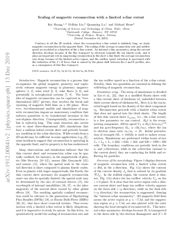 (PDF) Scaling of magnetic reconnection with a limited x-line extent