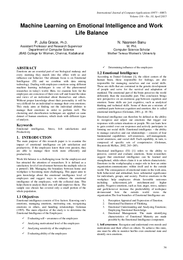 (PDF) Machine Learning on Emotional Intelligence and Work Life Balance