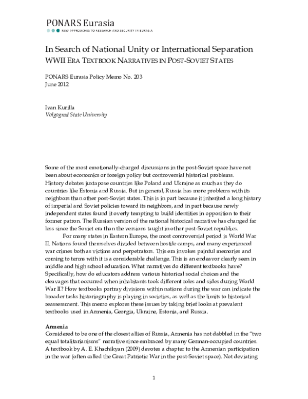 (PDF) In Search of National Unity or International Separation: WWII Era ...