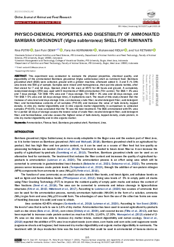 (PDF) Physico-chemical properties and digestibility of ammoniated Bambara groundnut (Vigna ...