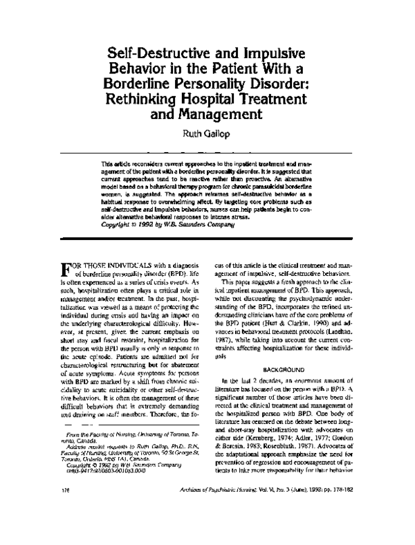 (PDF) Self-destructive and impulsive behavior in the patient with a ...