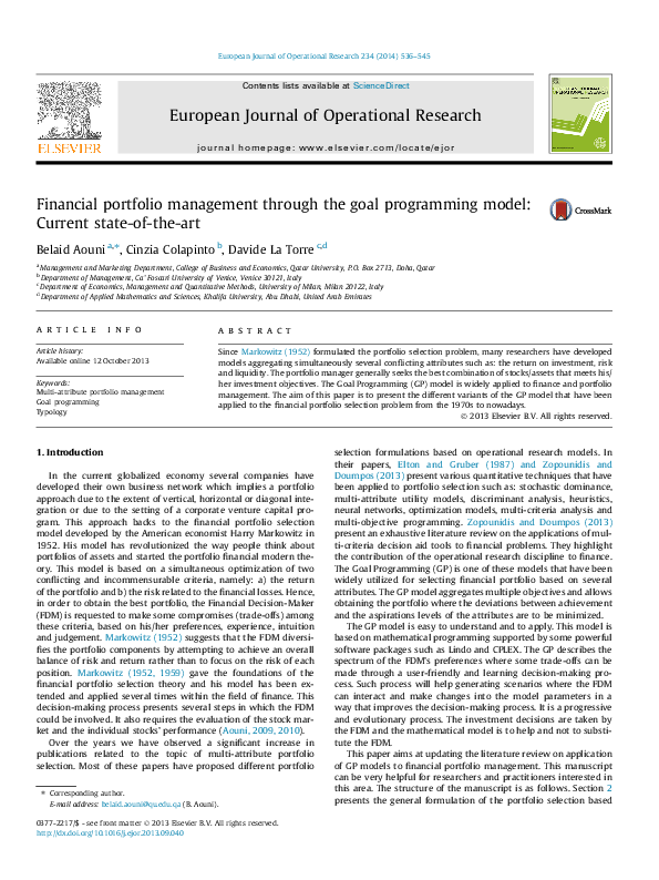 (PDF) Financial portfolio management through the goal programming model ...