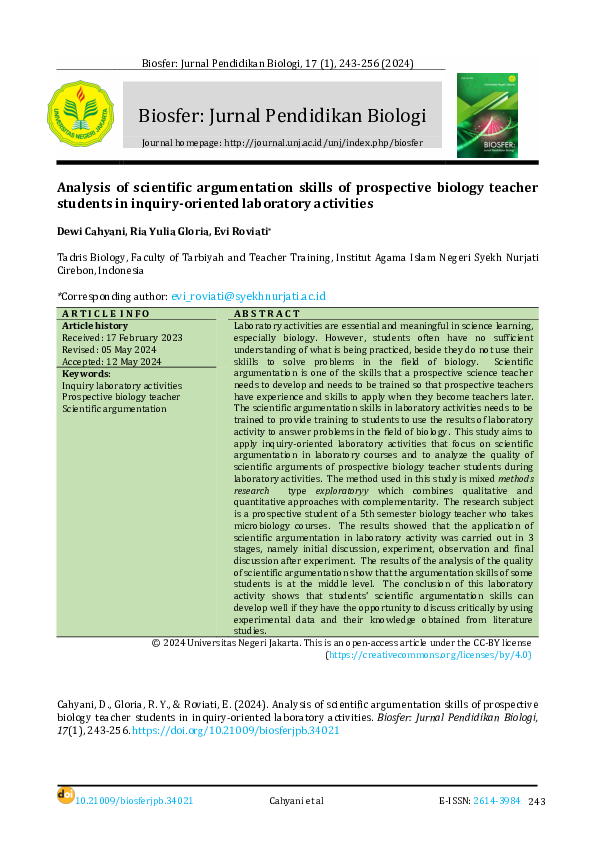 (PDF) Analysis of scientific argumentation skills of prospective biology teacher students in ...