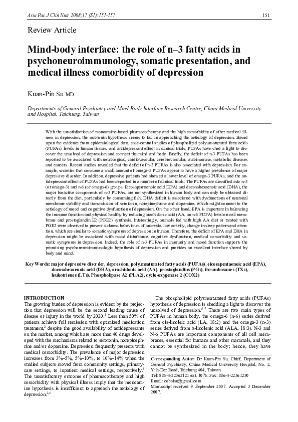 (PDF) Mind-body interface: the role of n-3 fatty acids in ...