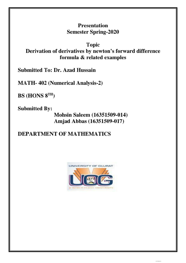 Pdf Finding Derivative By Using Newton Forward Diffrernce Formula
