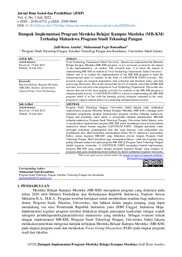 (PDF) Dampak Implementasi Program Merdeka Belajar Kampus Merdeka (MB-KM ...