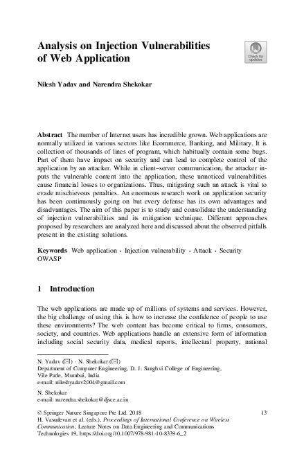 Pdf Analysis On Injection Vulnerabilities Of Web Application 7486