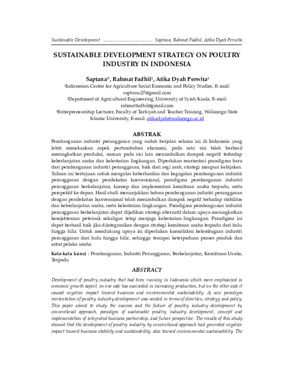 (PDF) Sustainable Development Strategy on Poultry Industry in Indonesia