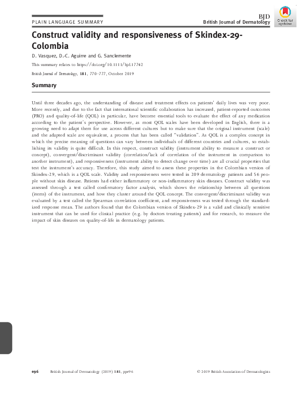 (PDF) Construct validity and responsiveness of Skindex‐29‐Colombia