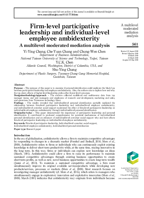 (PDF) Firm-level participative leadership and individual-level employee ambidexterity