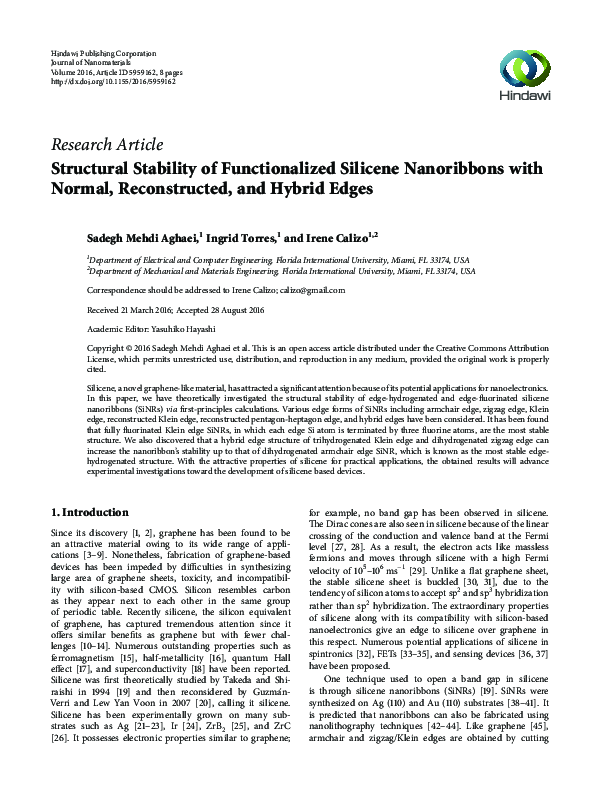 (PDF) Structural Stability of Functionalized Silicene Nanoribbons with ...