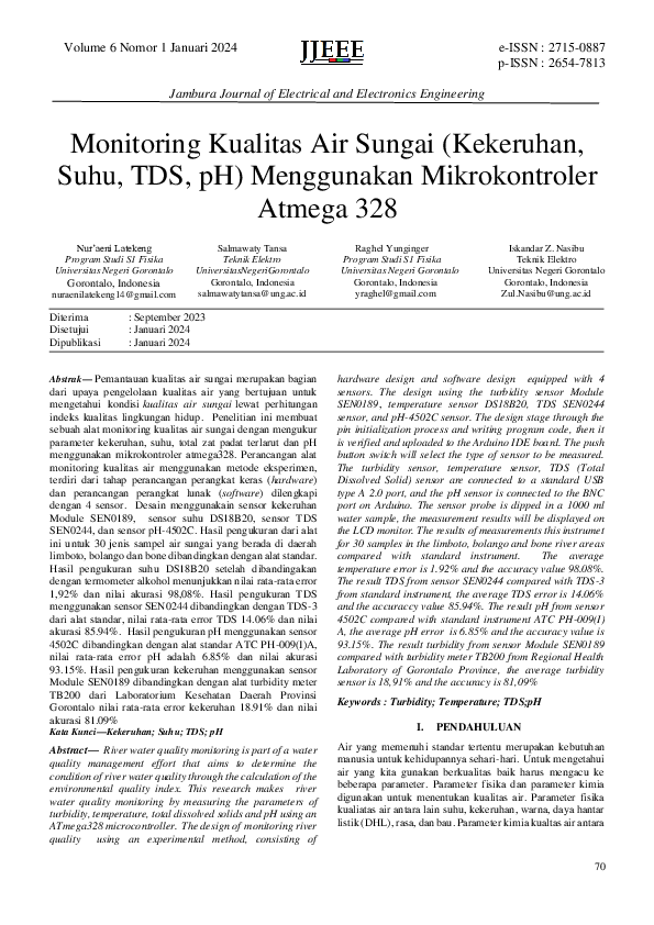 (PDF) Monitoring Kualitas Air Sungai (Kekeruhan, Suhu, TDS,pH ...