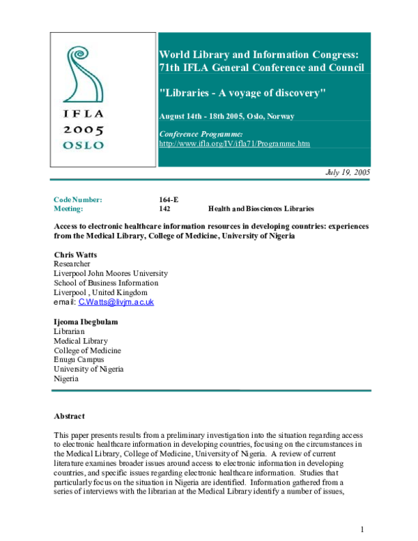 (PDF) Access to Electronic Healthcare Information Resources in ...
