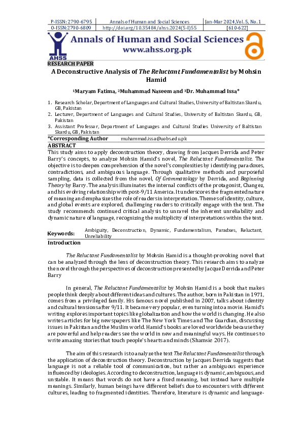 (PDF) A Deconstructive Analysis of The Reluctant Fundamentalist by ...