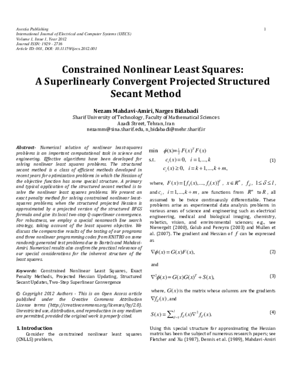 (PDF) Constrained Nonlinear Least Squares: A Superlinearly Convergent ...