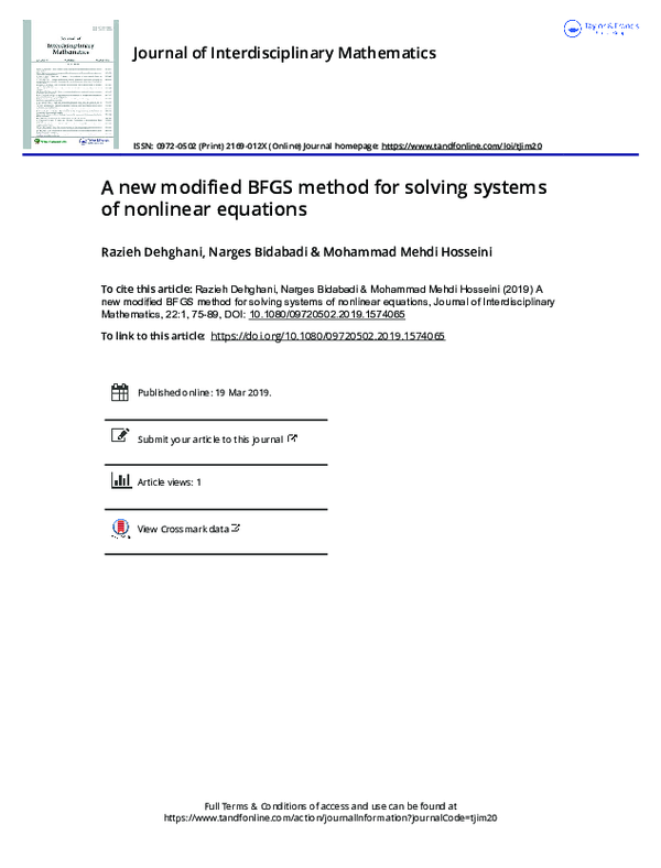 (PDF) A new modified BFGS method for solving systems of nonlinear equations