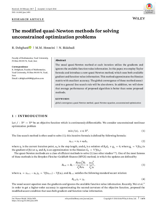 (PDF) The modified quasi‐Newton methods for solving unconstrained optimization problems