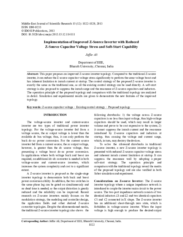 (PDF) Implementation of Improved Z-Source Inverter with Reduced Z-Source Capacitor Voltage ...