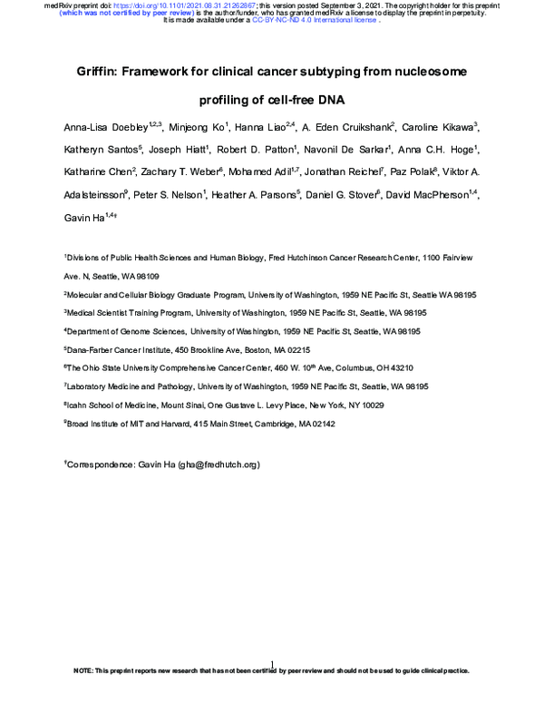 (PDF) Griffin: Framework for clinical cancer subtyping from nucleosome ...