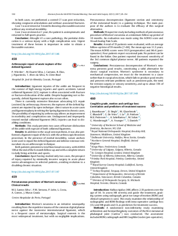 (PDF) Arthroscopic repair of acute rupture of the deltoid ligament