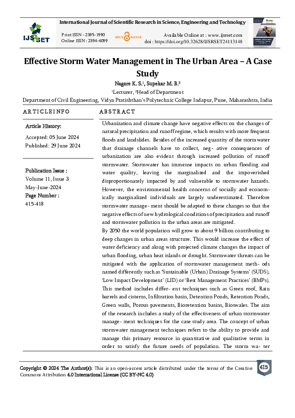 (PDF) Effective Storm Water Management in The Urban Area – A Case Study