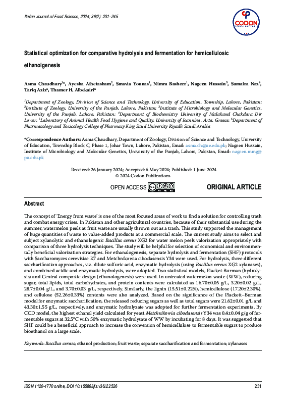 (PDF) Statistical optimization for comparative hydrolysis and fermentation for hemicellulosic ...