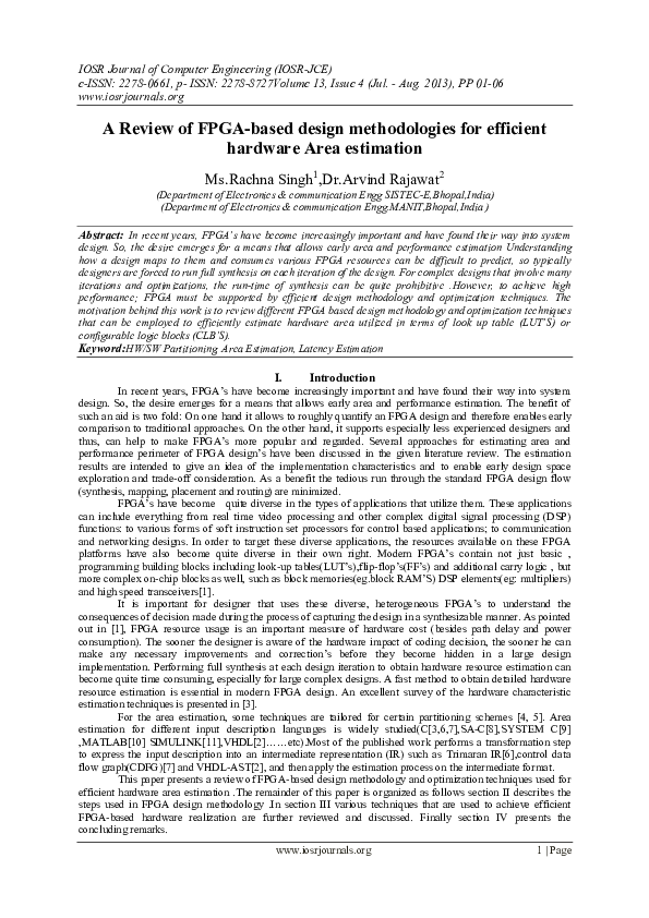 Pdf A Review Of Fpga Based Design Methodologies For Efficient Hardware Area Estimation