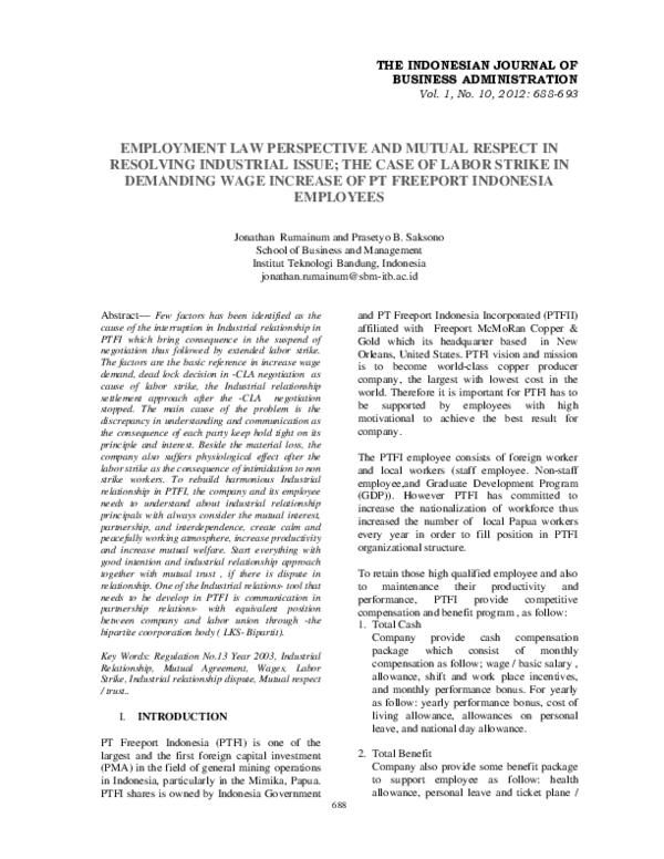 (PDF) Employment Law Perspective and Mutual Respect in Resolving ...