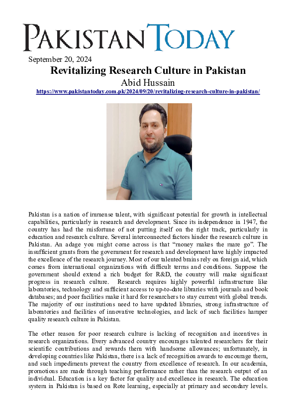 (PDF) Revitalizing Research Culture in Pakistan