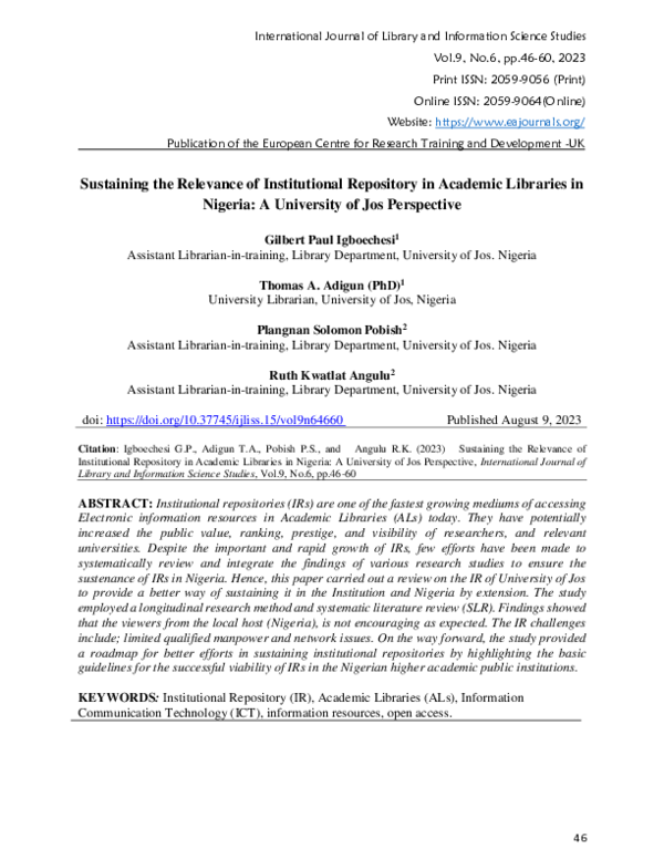 (PDF) Sustaining the Relevance of Institutional Repository in Academic ...