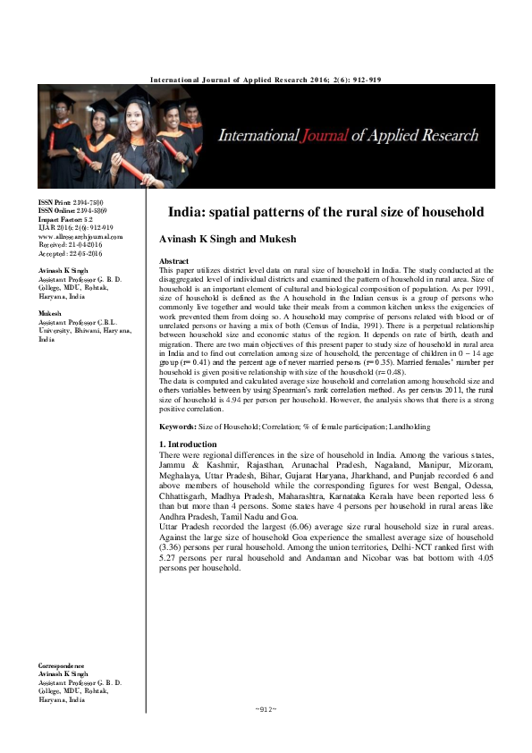 (PDF) India: spatial patterns of the rural size of household
