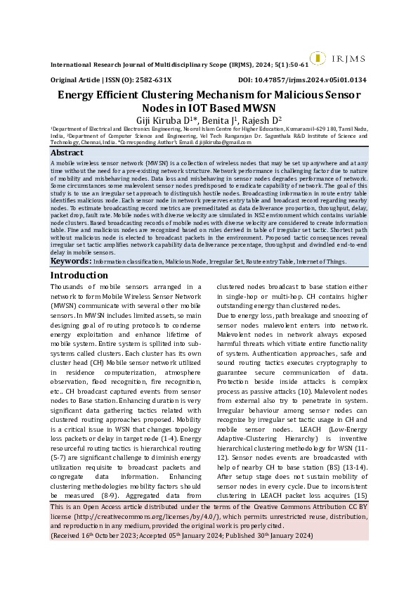 (PDF) Energy Efficient Clustering Mechanism for Malicious Sensor Nodes in IOT Based MWSN
