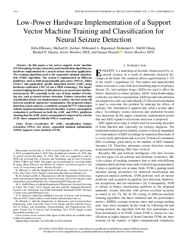 (PDF) Low-Power Hardware Implementation of a Support Vector Machine Training and Classification ...