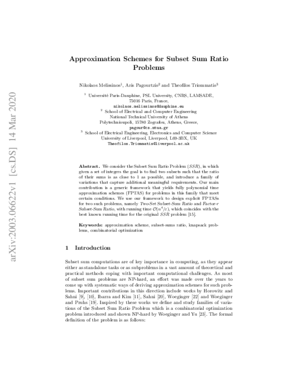 (PDF) Approximation Schemes for Subset Sum Ratio Problems | Aris Pagourtzis - Academia.edu