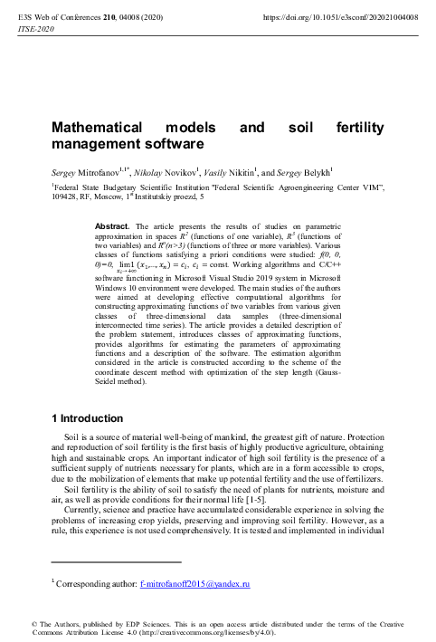 (PDF) Mathematical models and soil fertility management software